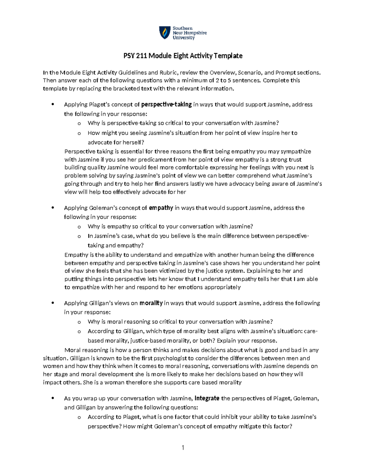 PSY 211 Module Eight Activity Template - Then answer each of the ...