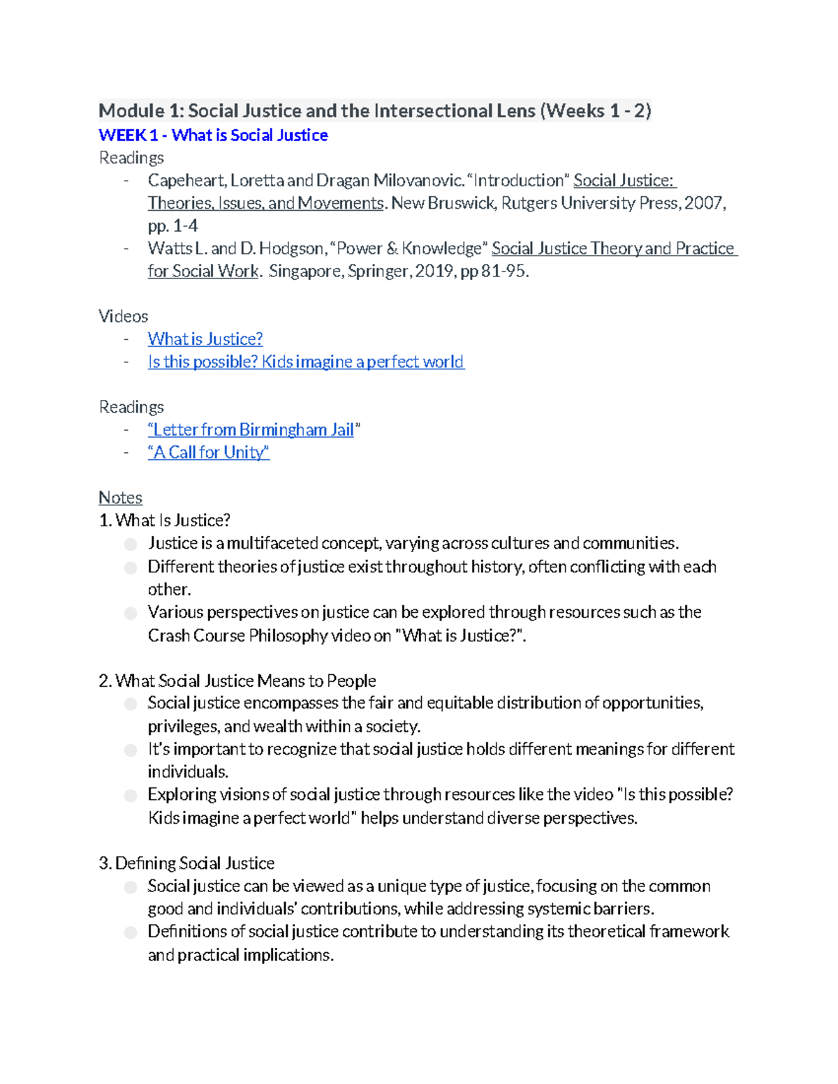 Module 1 - Module 1: Social Justice and the Intersectional Lens (Weeks ...