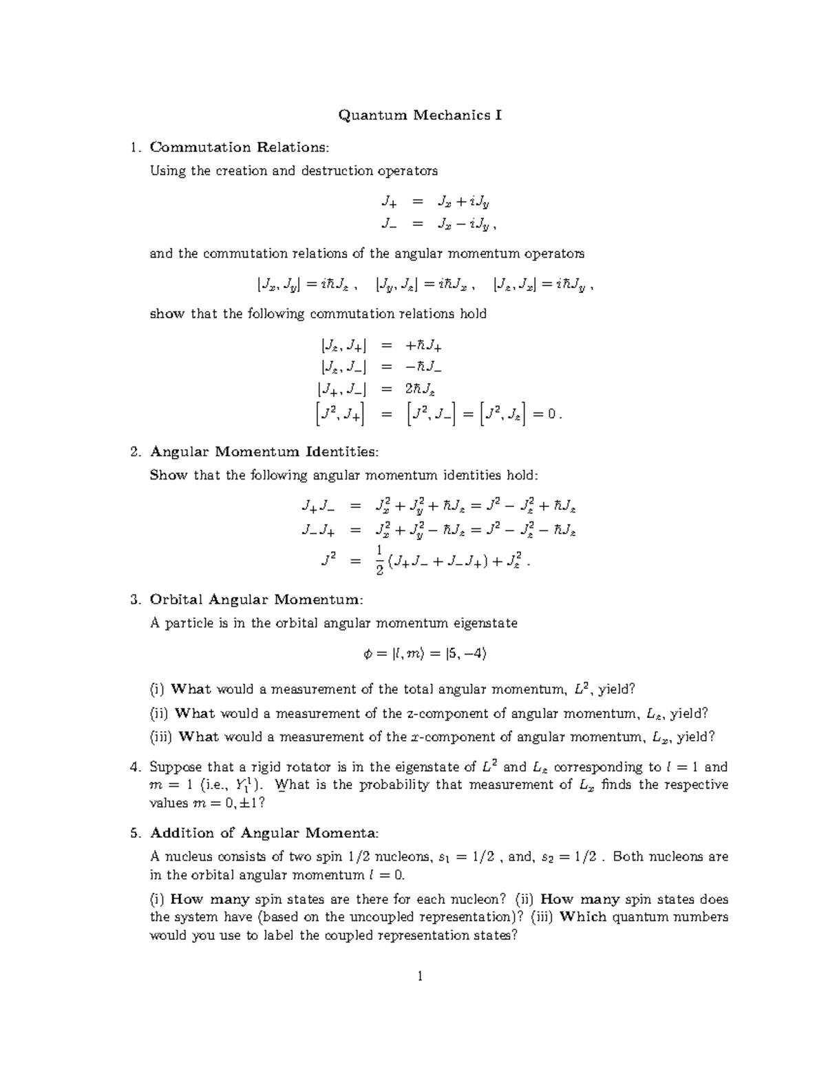 Tarea-6 mecanica cuantica - Quantum Mechanics I Commutation Relations ...