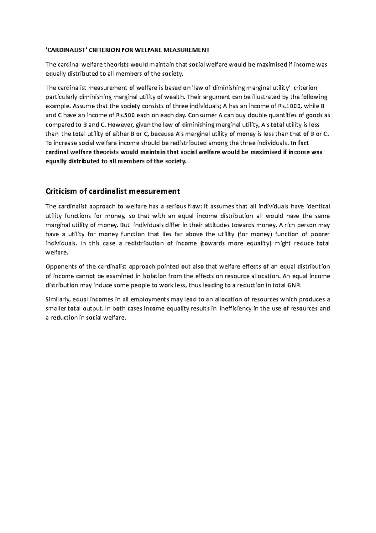 Cardinalist Criterion OF Welfare - 'CARDINALIST' CRITERION FOR WELFARE ...