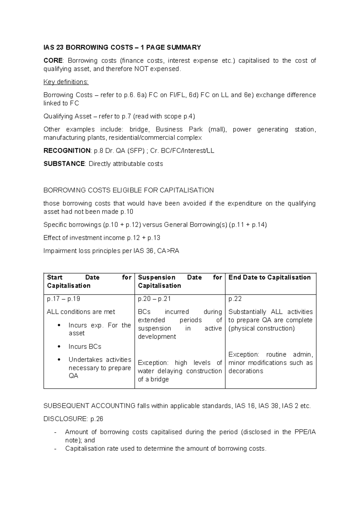 IAS 23 Borrowing costs summary - IAS 23 BORROWING COSTS – 1 PAGE SUMMARY CORE: Borrowing costs ...