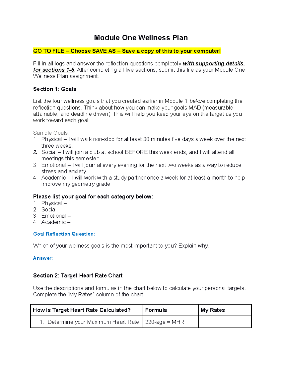Module one wellness plan - Module One Wellness Plan GO TO FILE – Choose ...