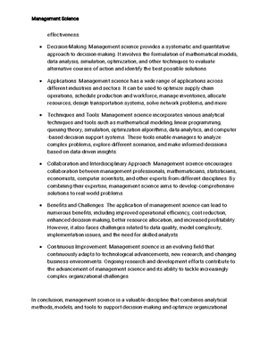 Management Science-5 - Management Science for understanding and ...