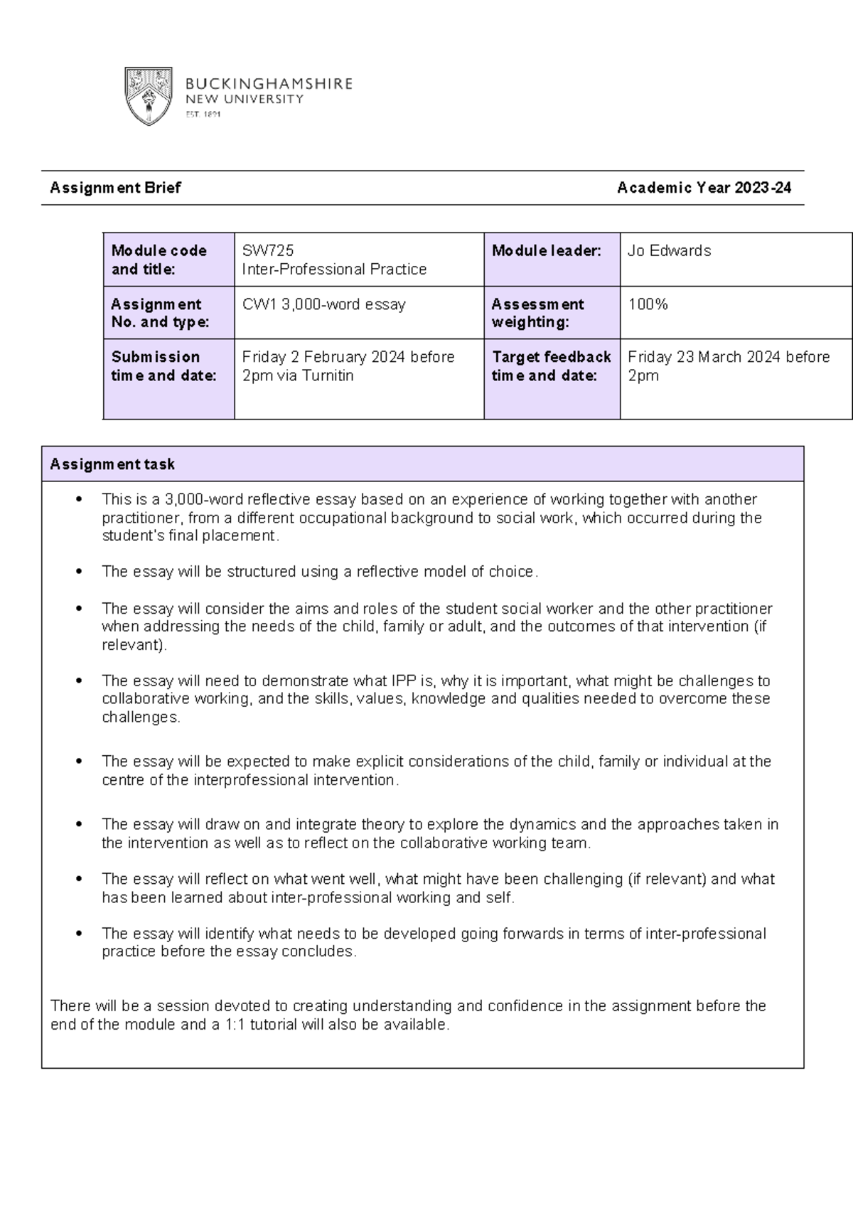 Assignment Brief SW725 2023-24 - Assignment Brief Academic Year 2023 ...