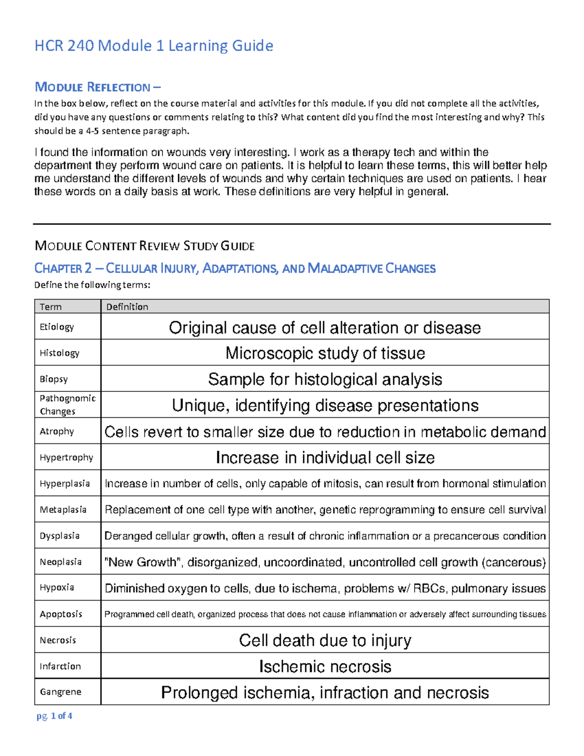 HCR 240 Module 1 Learning Guide - MODULE REFLECTION – In the box below ...