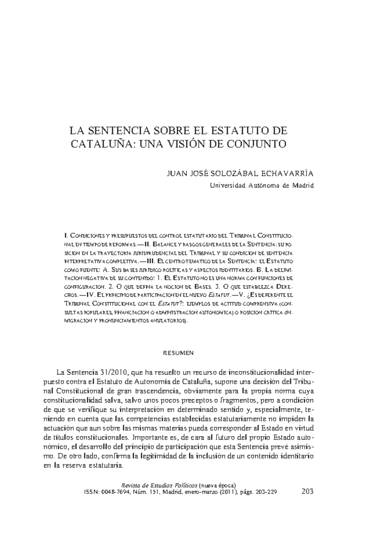 La Sentencia Sobre El Estatuto De Cataluna - LA SENTENCIA SOBRE EL ...