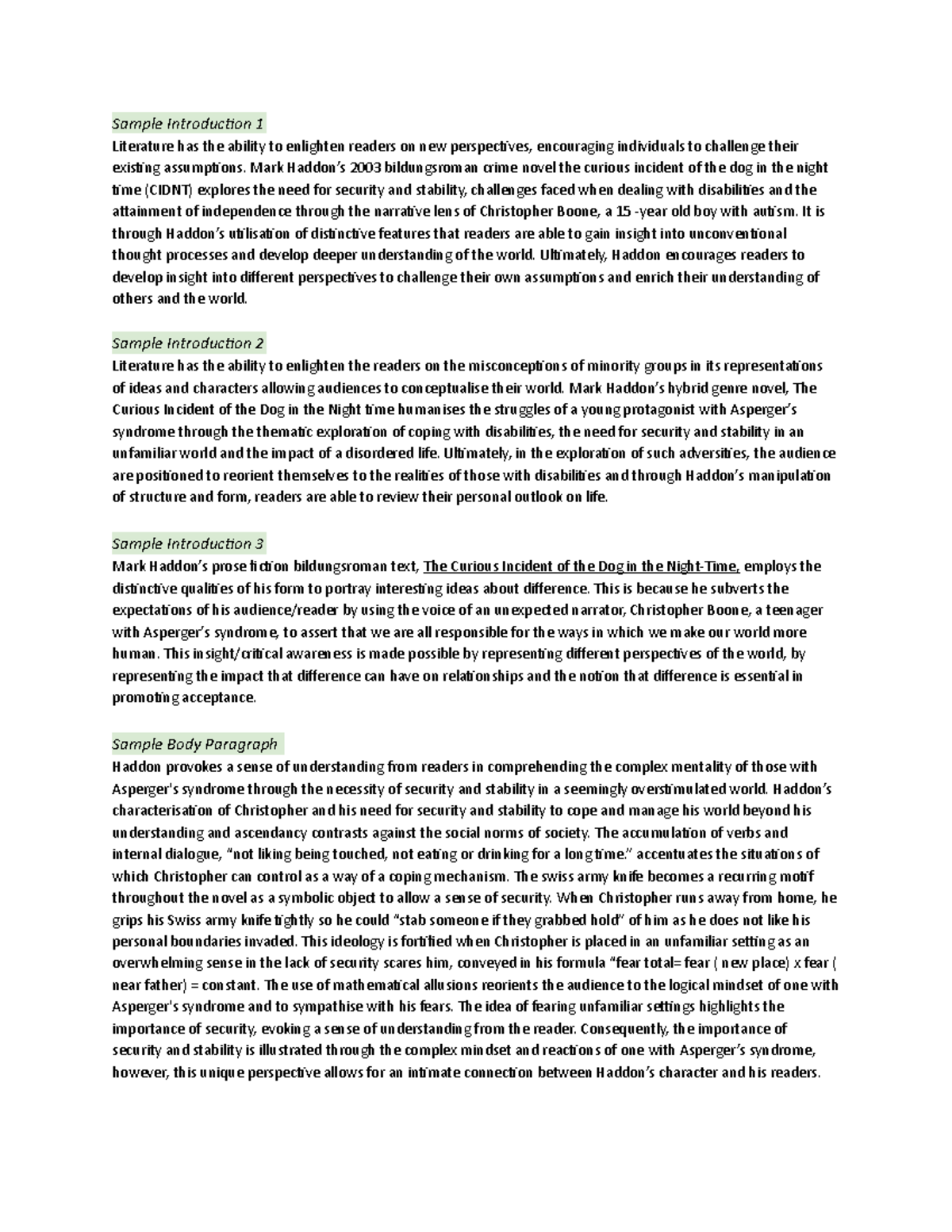 English Exam prep - Exam prep - Sample Introduction 1 Literature has ...