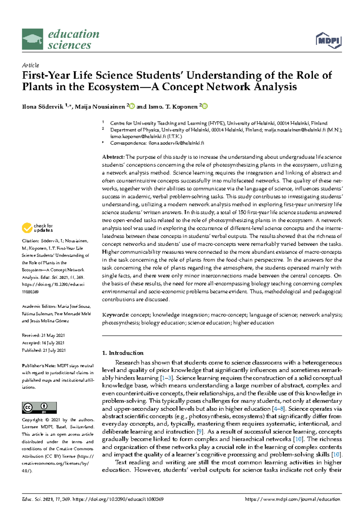 EJ1307331 - assignment - education sciences Article First-Year Life ...