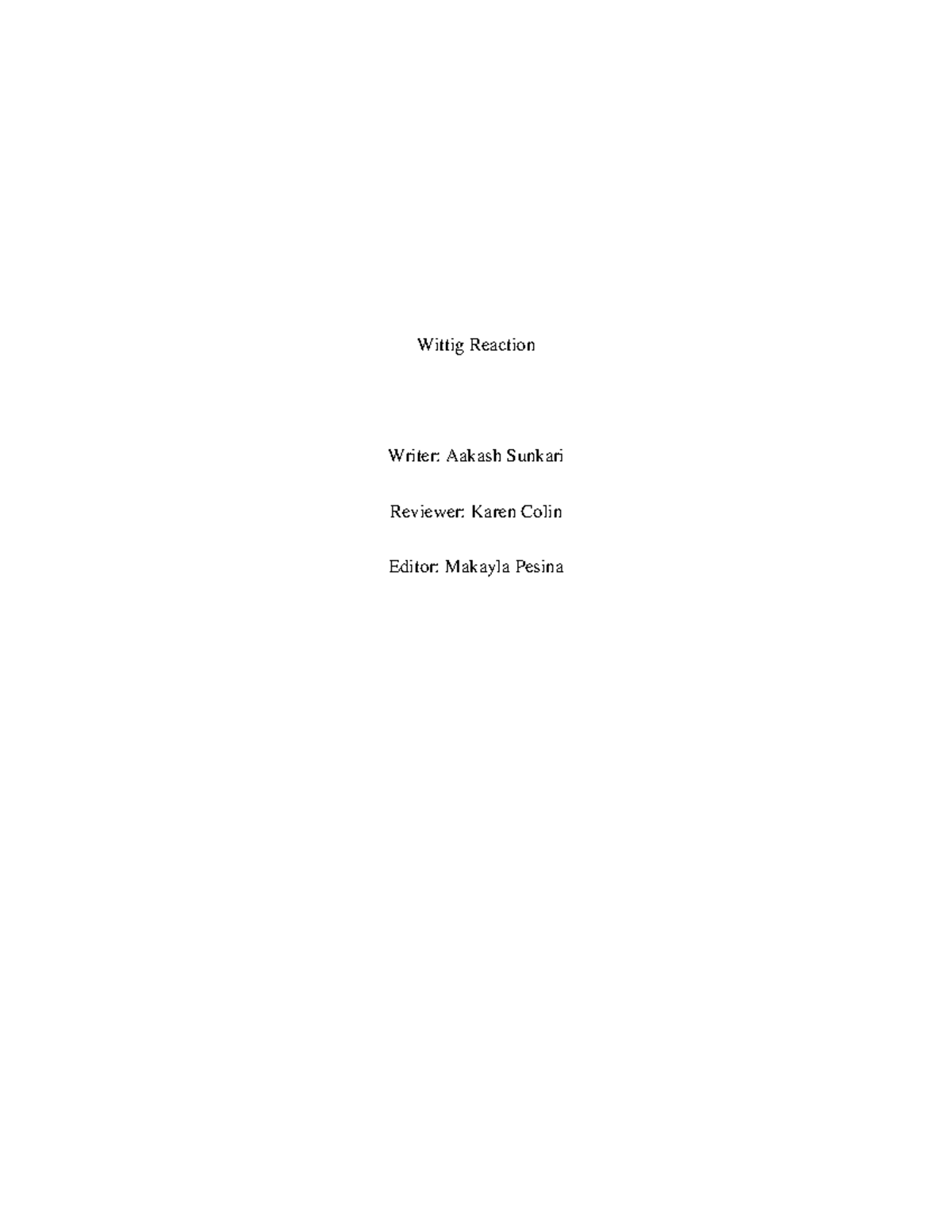 Wittig Lab Report - Wittig Reaction Writer: Aakash Sunkari Reviewer ...