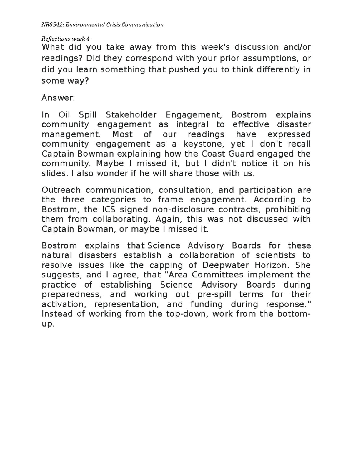 Reflection week 4 5 - This is a discussion topic for week 4 and also ...