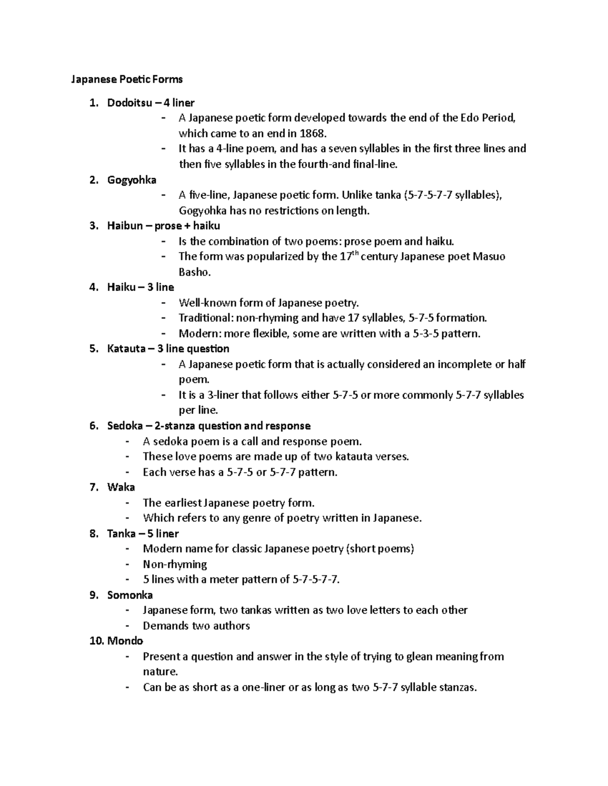 Japanese Poetic Forms Japanese Poetic Forms Dodoitsu 4 Liner A
