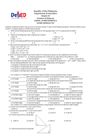 1st quarter gr10 math test tos - Republic of the Philippines Department ...