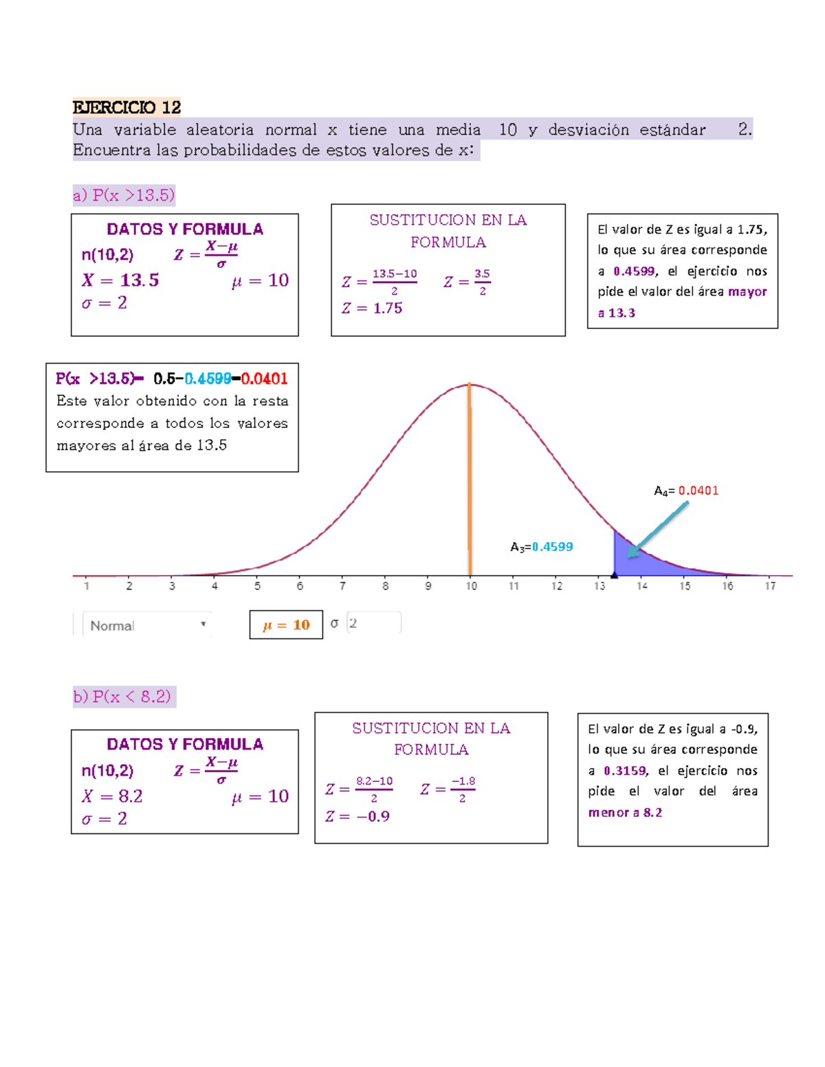 Probabilidad binomial - EJERCICIO 12 Una variable aleatoria normal x ...