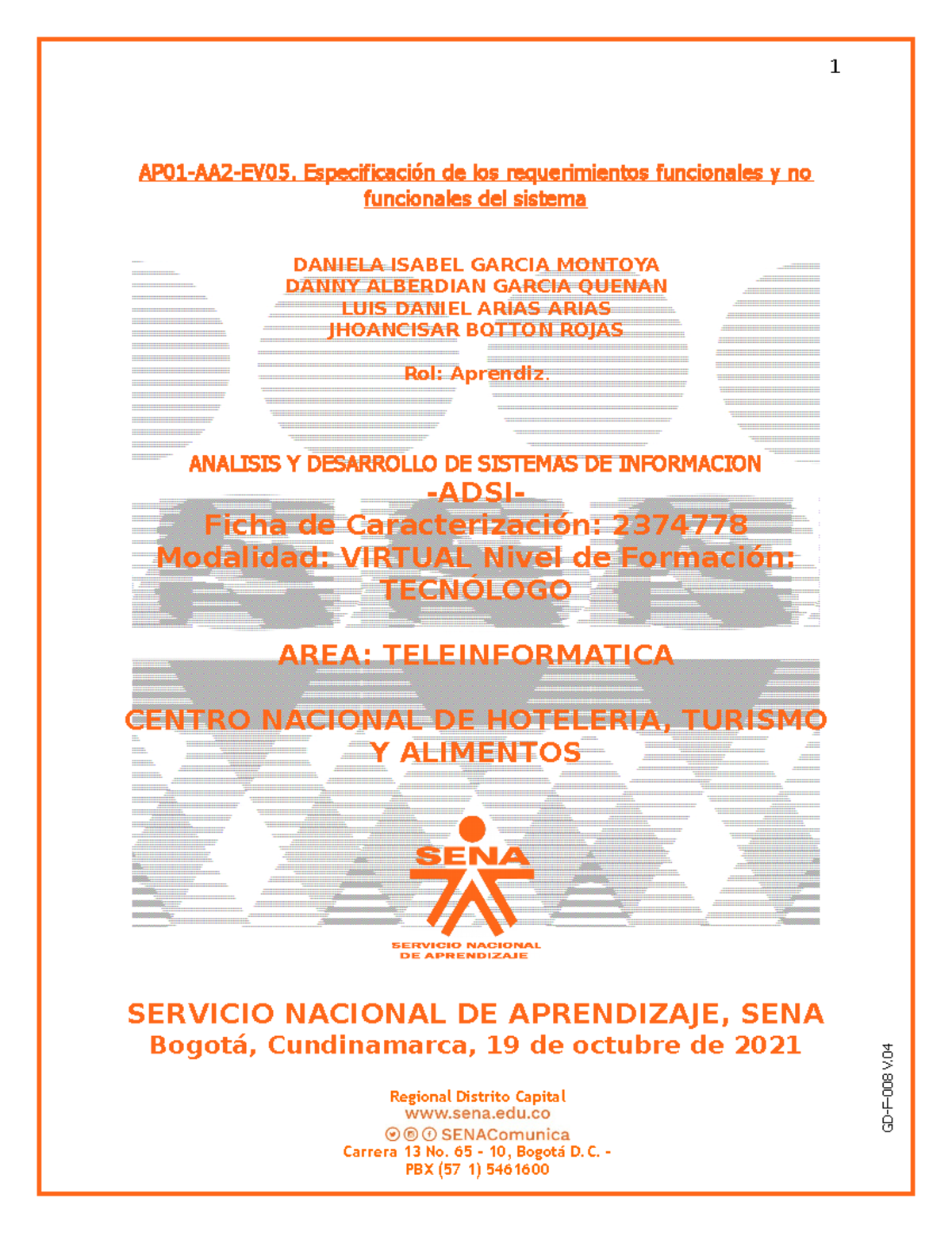 AP01-AA2-EV05. Especificación de los requerimientos funcionales y no funcionales del sistema ...