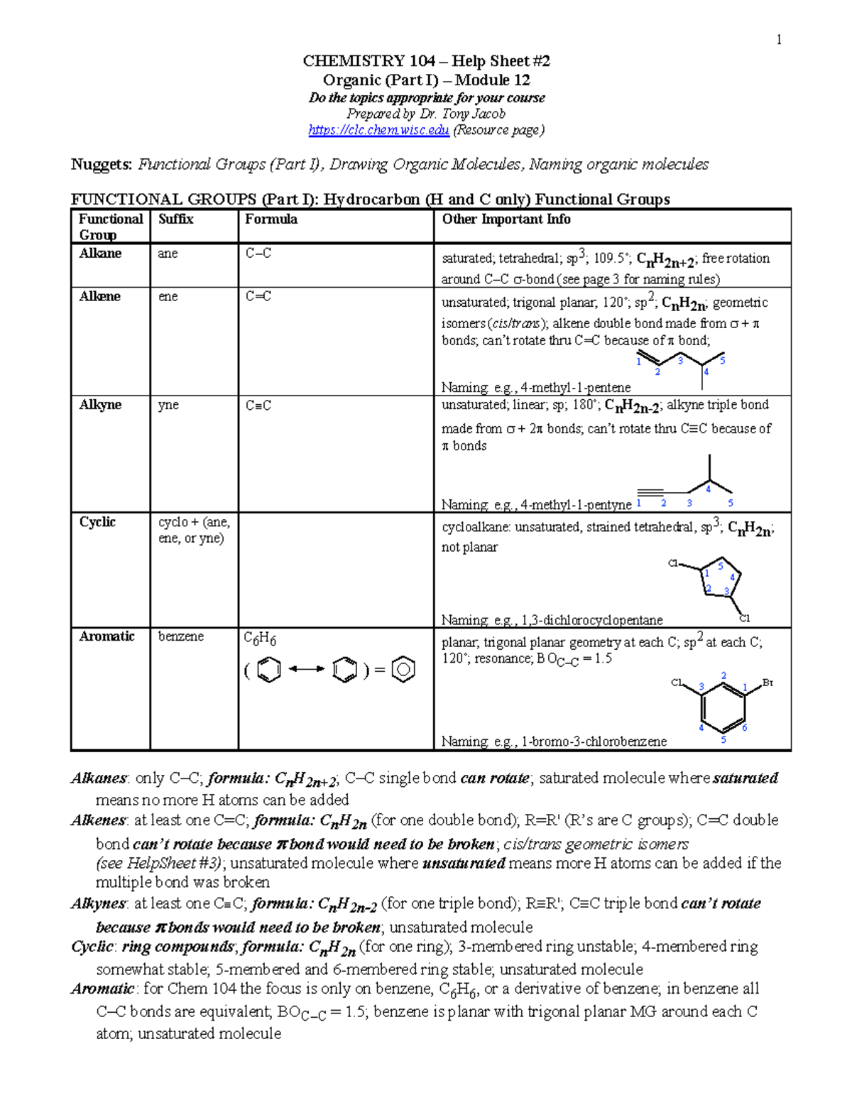 Helpsheet 02 104 - CHEMISTRY 10 4 – Help Sheet Organic (Part I ...