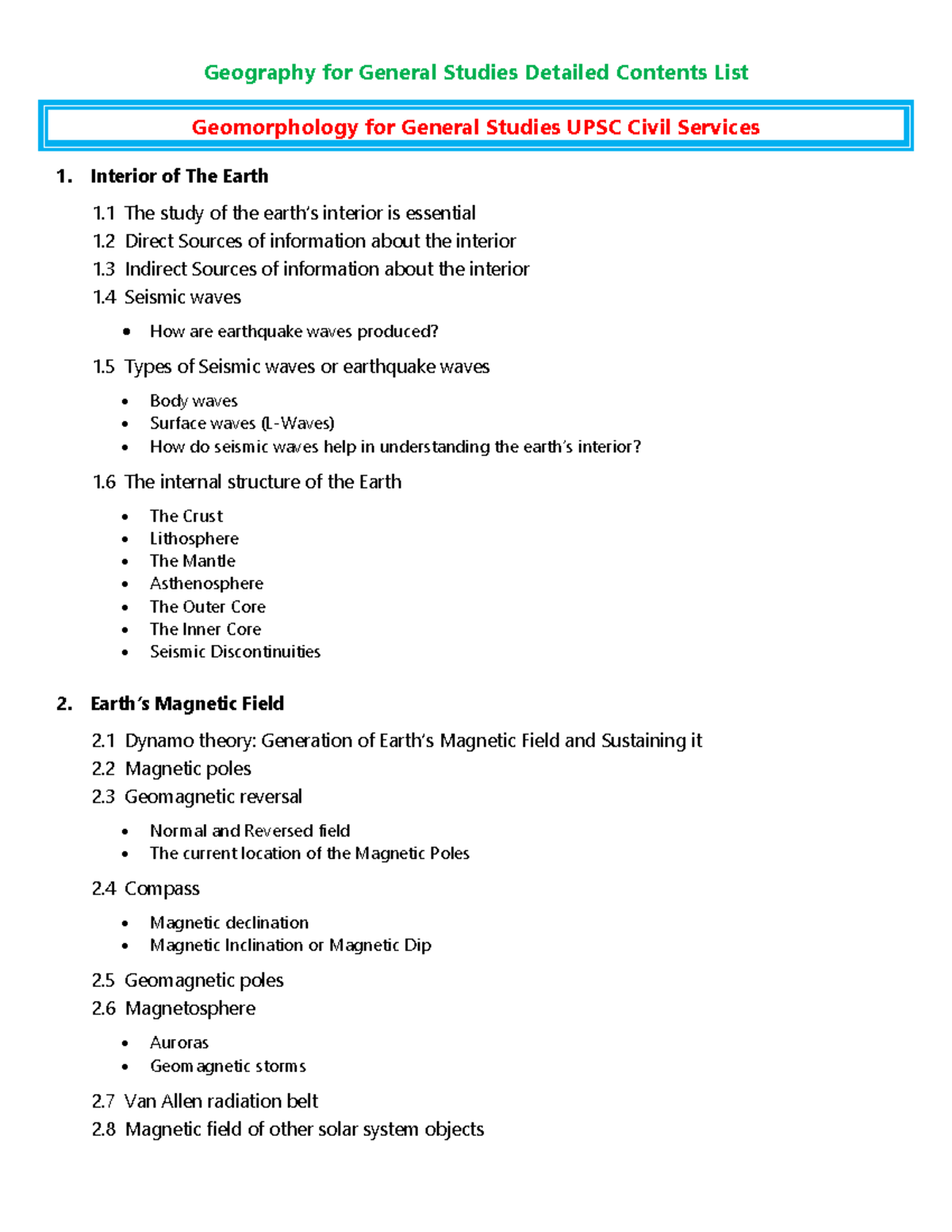 Geography for General Studies Detailed Contents List - Geography for ...