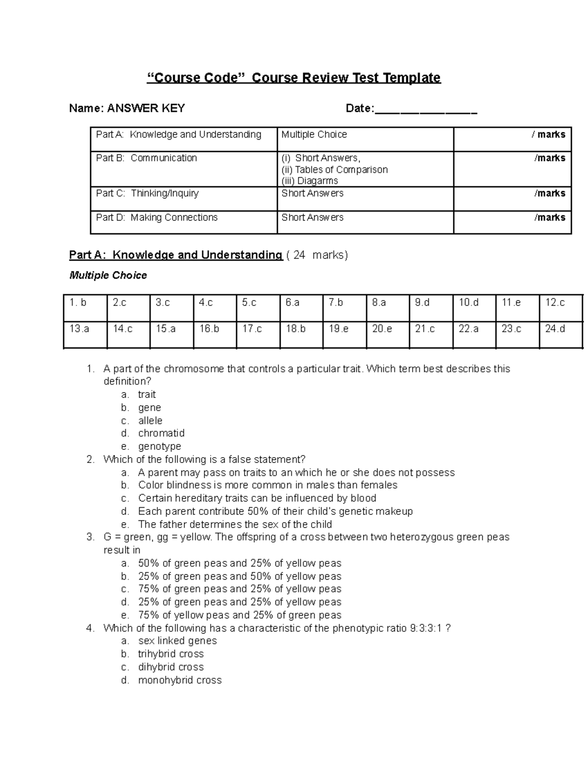 Answer KEY - notes - “Course Code” Course Review Test Template Name ...