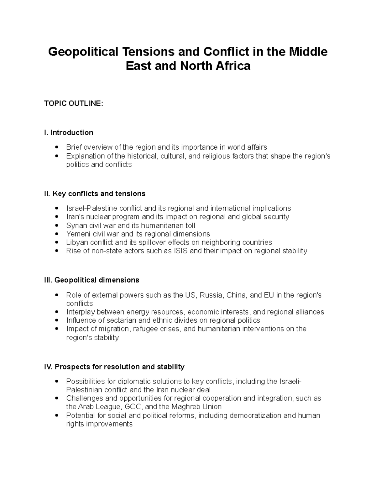 Geopolitical Tensions and Conflict in the Middle East and North Africa ...