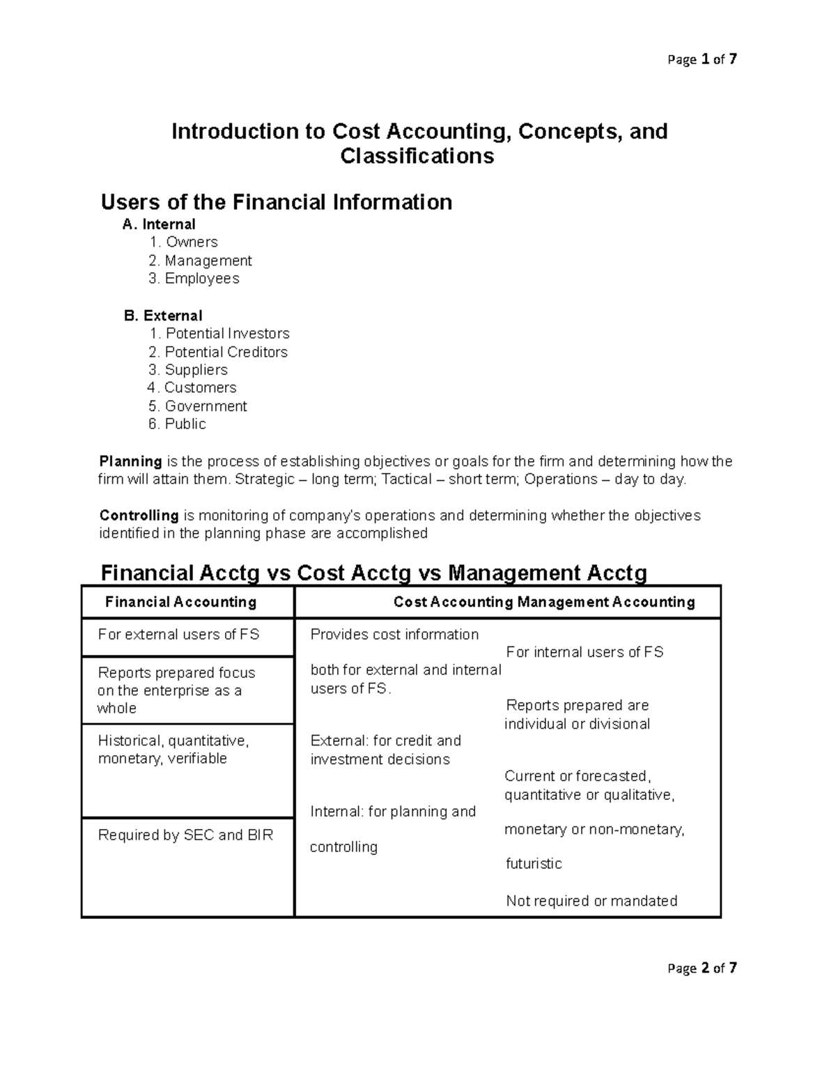I.1 Introduction to Cost Accounting - Page 1 of 7 Introduction to Cost ...