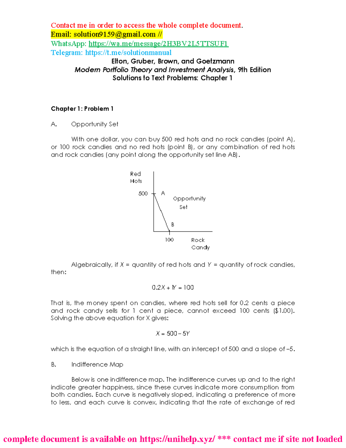 Solution Manual Modern Portfolio Theory and Investment Analysis 9th ...