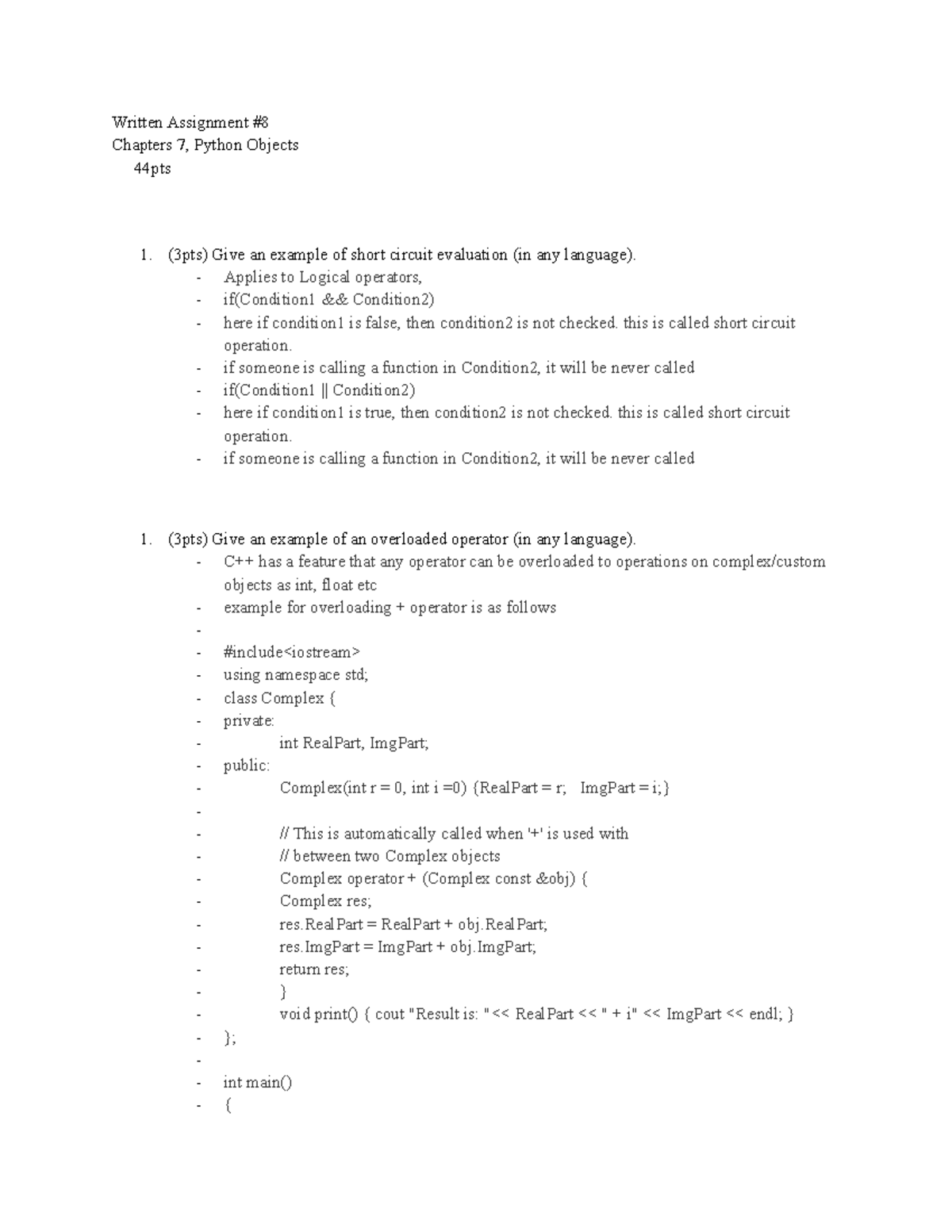 Written Assignment #8 - Applies to Logical operators, if(Condition1 ...