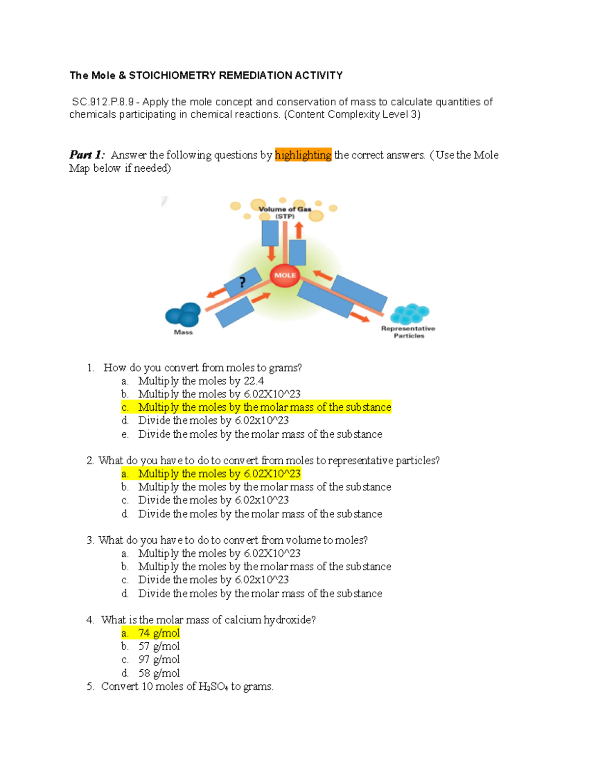 Copy of The Mole & Stoichiometry Remediation Activity - The Mole ...
