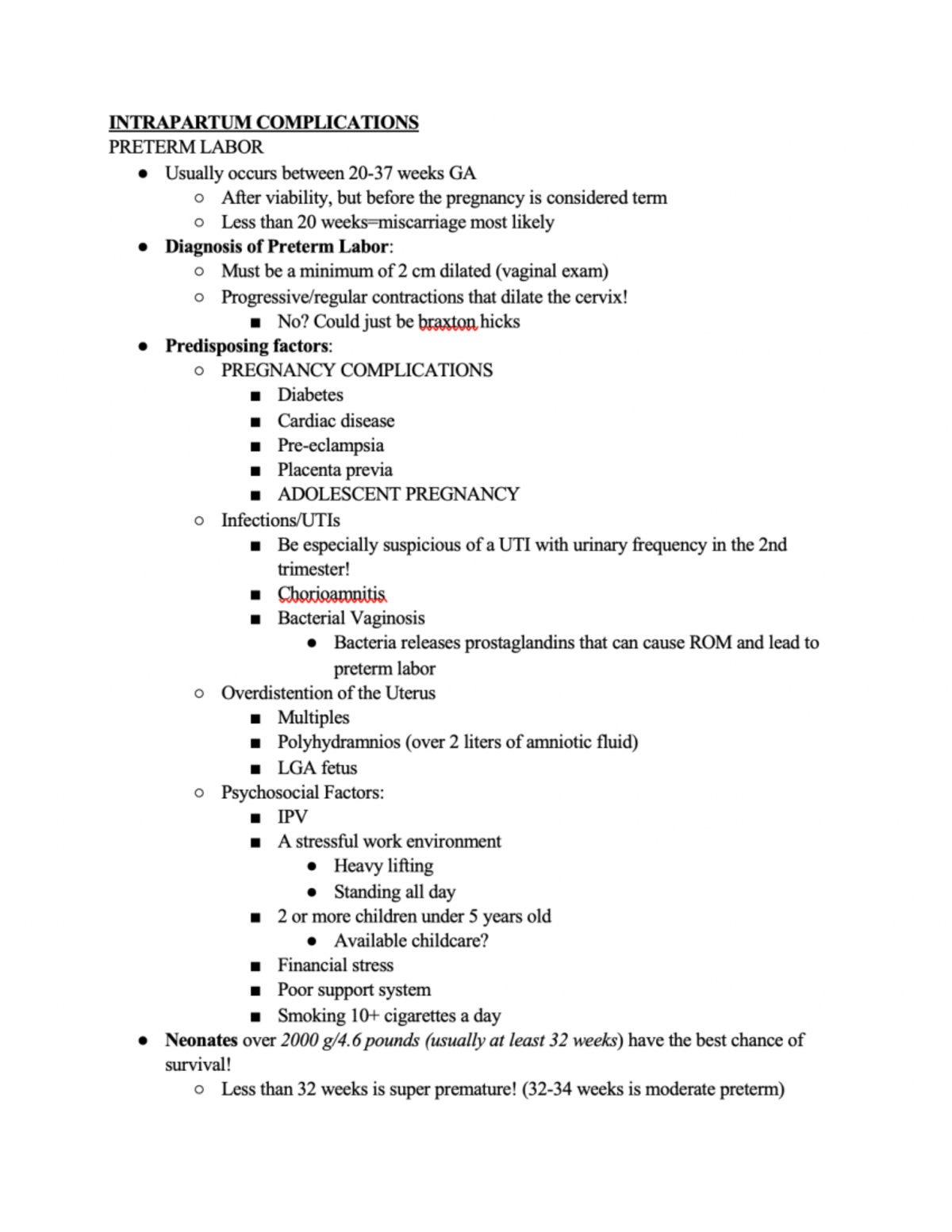 Intrapartum complications notes page 1 - NURS 326 - Studocu