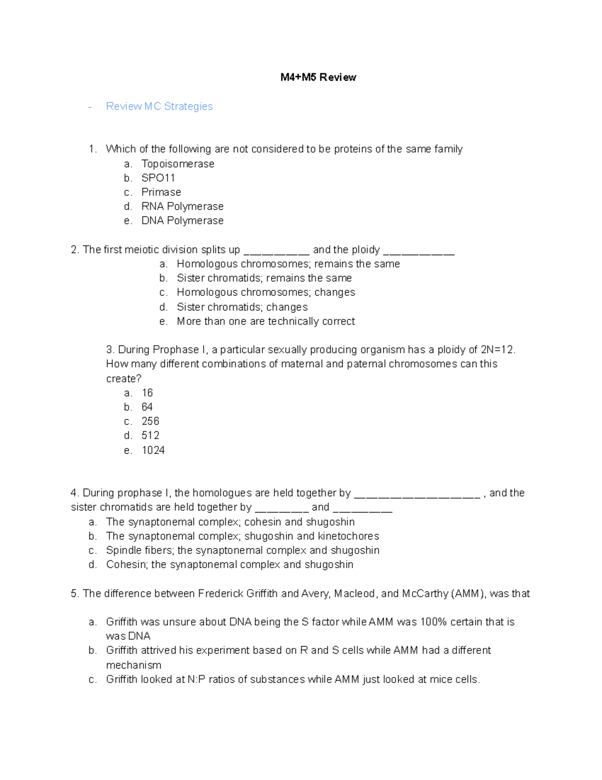 SI 12 - Assignments for BIO214. - M4+M5 Review Review MC Strategies ...