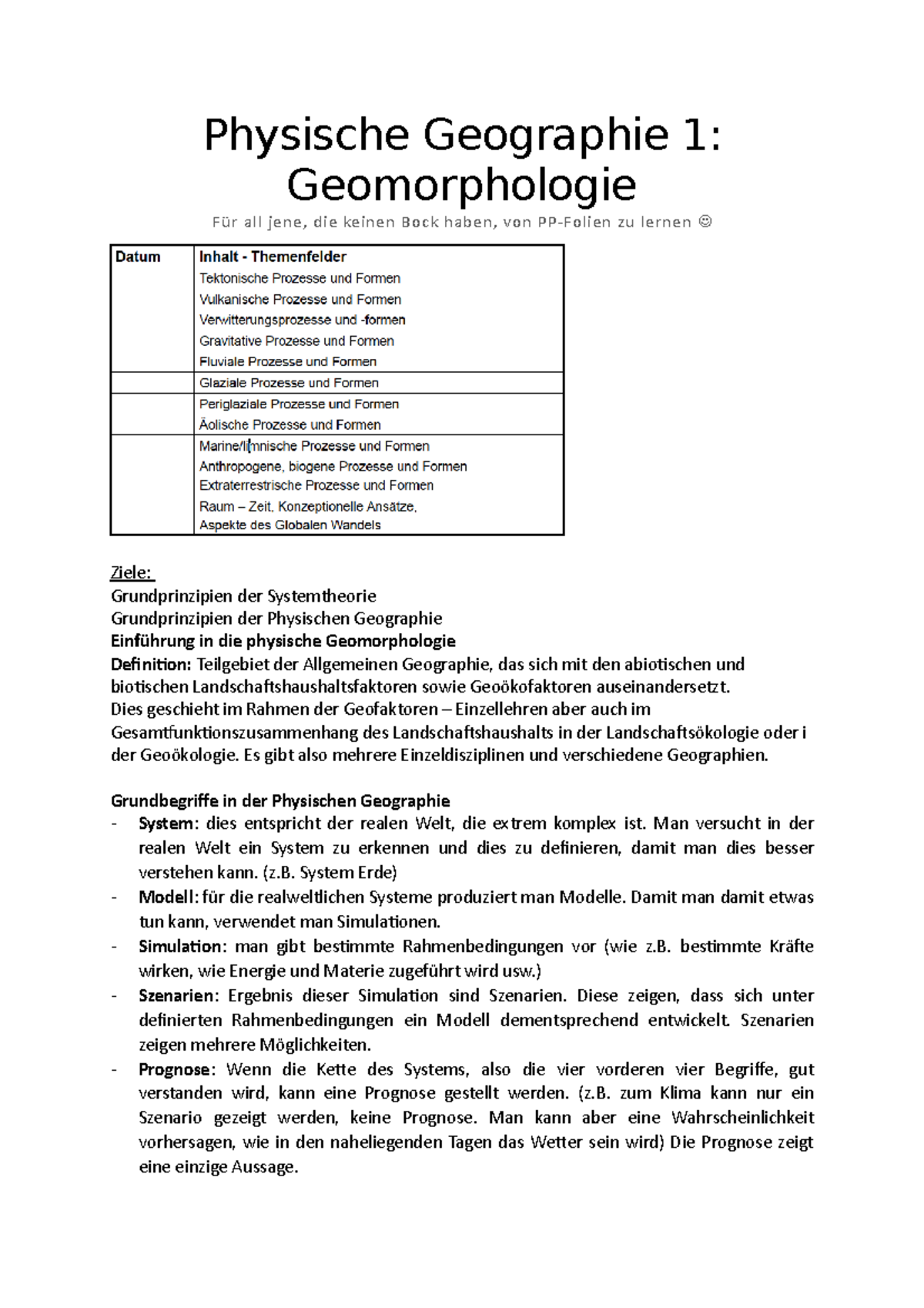Zusammenfassung Geomorphologie - Angewandte Geomorphologie - Uni ...