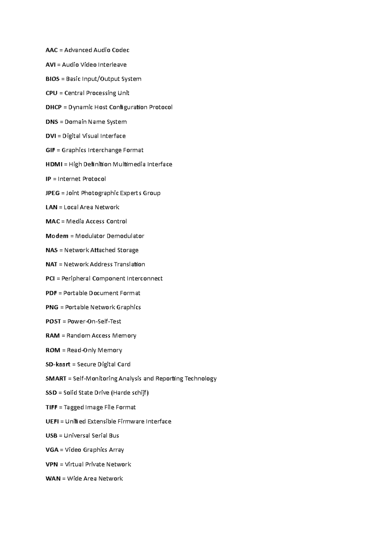 Afkortingen-Digilabz - AAC = Advanced Audio Codec AVI = Audio Video ...