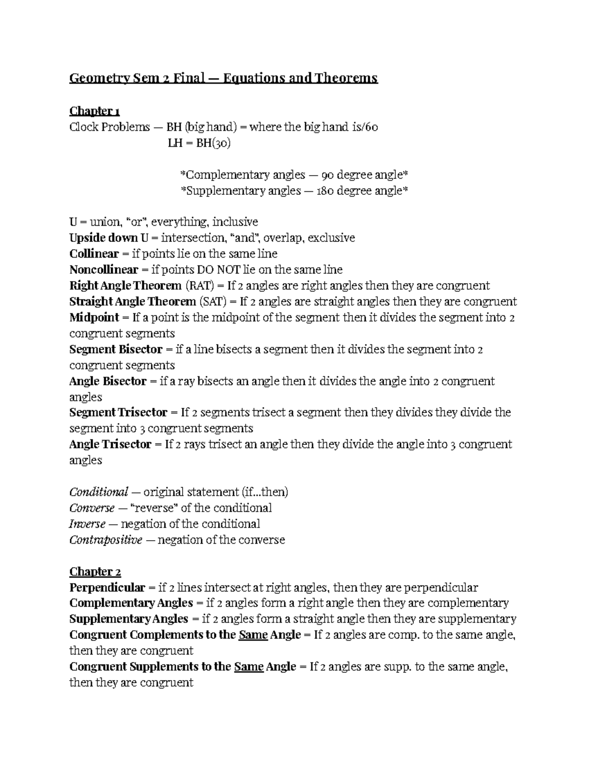 Foundations of Geometry Study Guide/Notes - Geometry Sem 2 Final ...