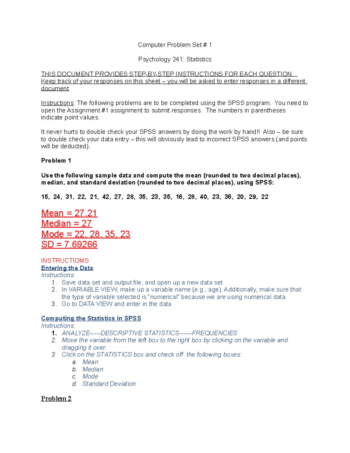 Revised Assignment 1 w instructions - Computer Problem Set # 1 ...