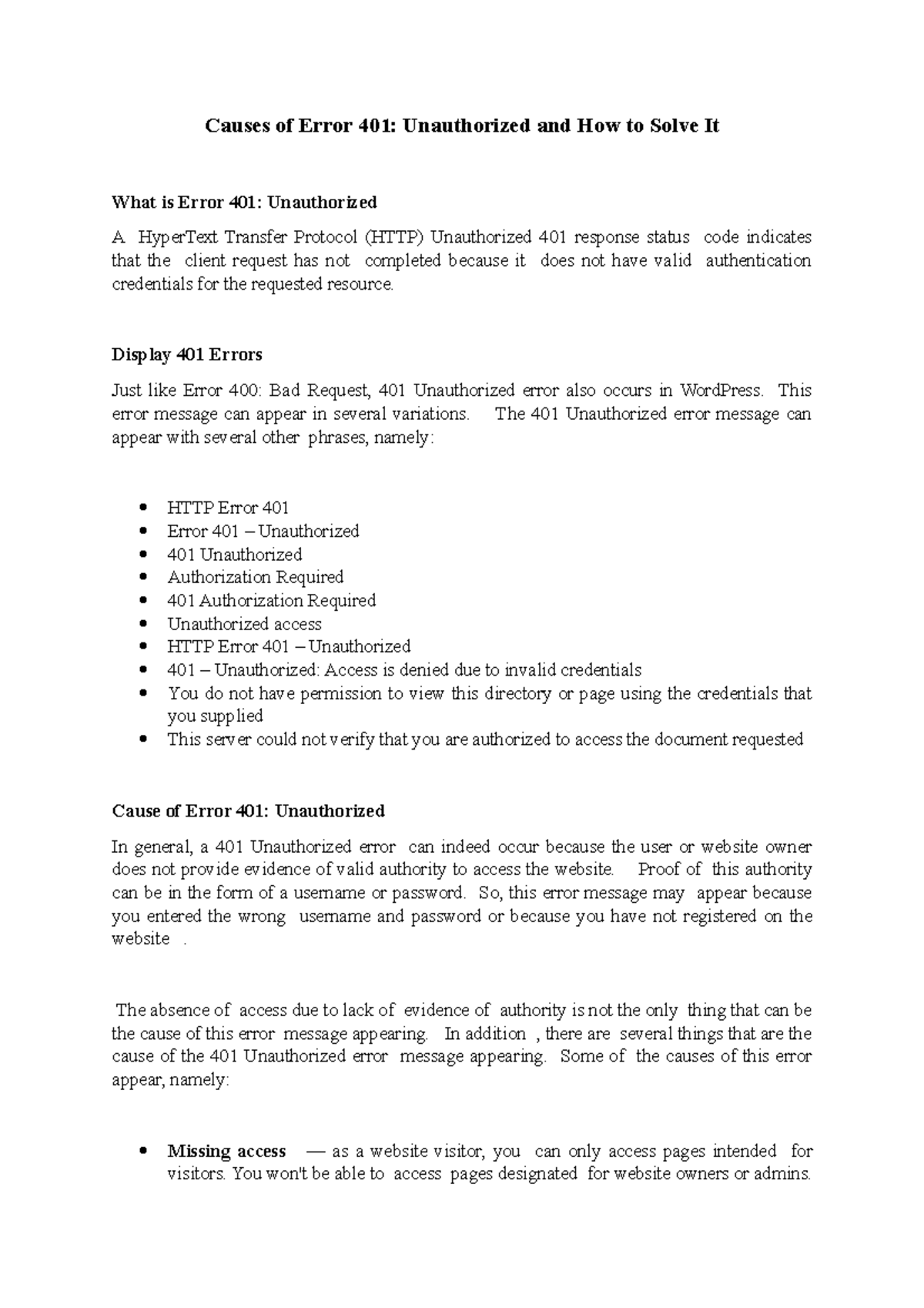Causes Of Error 401 Causes Of Error 401 Unauthorized And How To Solve It What Is Error 401 