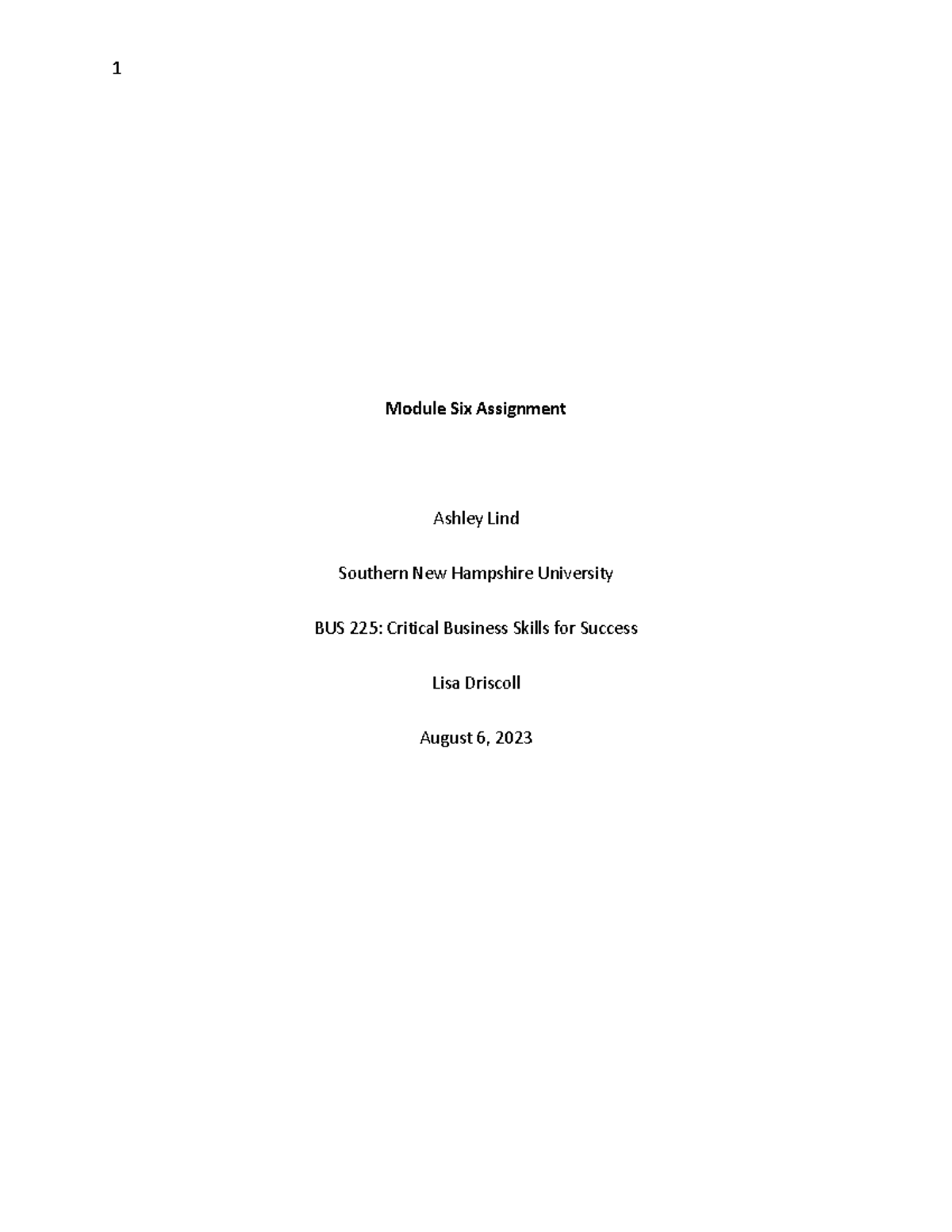 BUS225 Module Six Assignment - 1 Module Six Assignment Ashley Lind ...