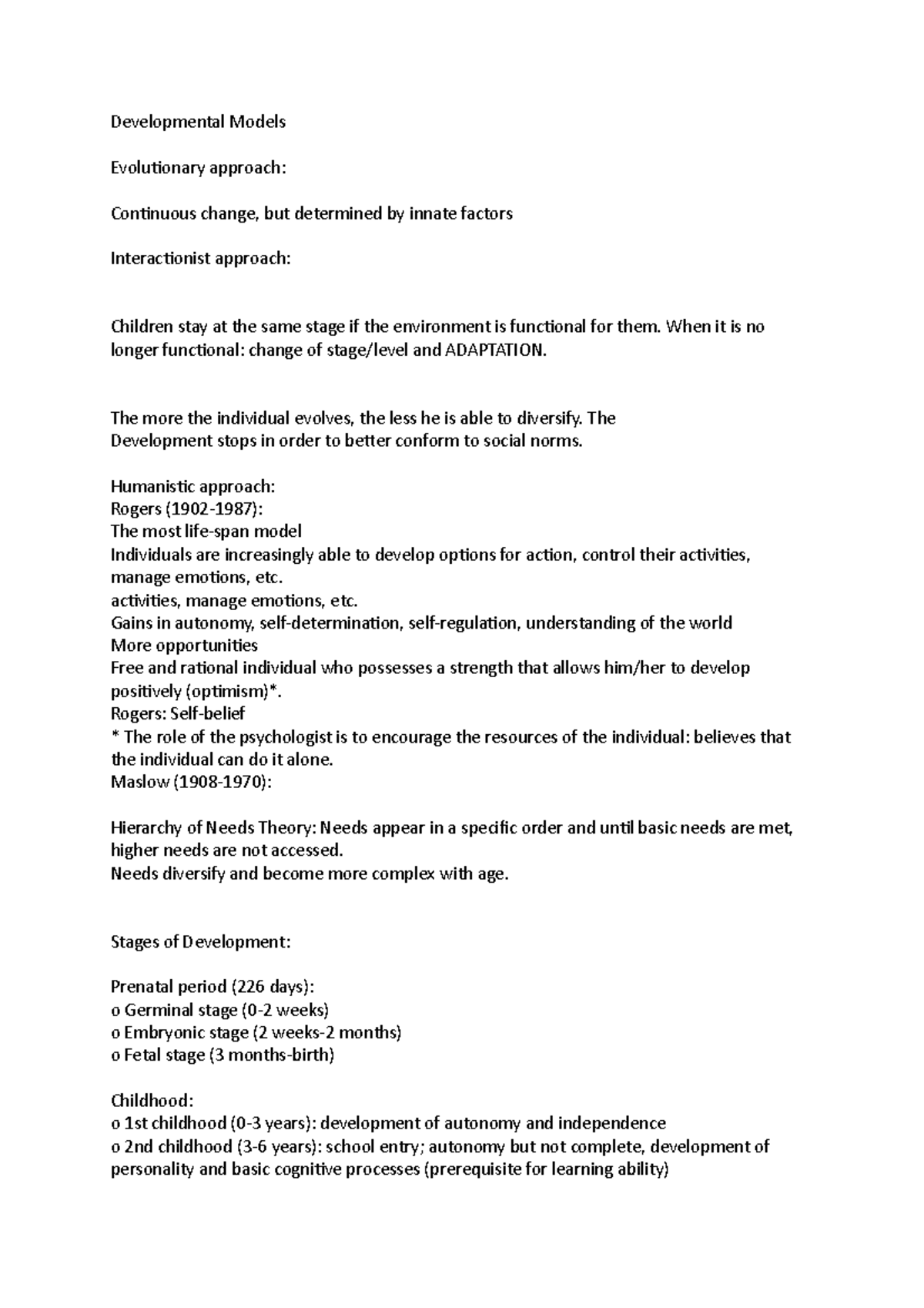 Developmental Models - Psychology - Developmental Models Evolutionary ...