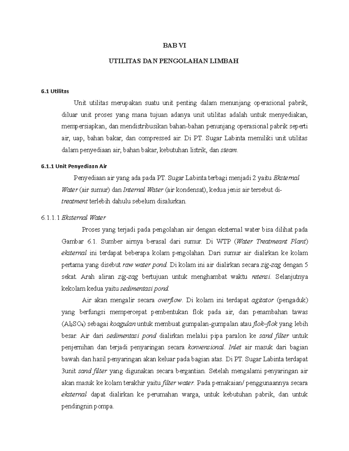 Laporan Kerja Praktik PT. Sugar Labinta - BAB 6 (part 1) - BAB VI ...
