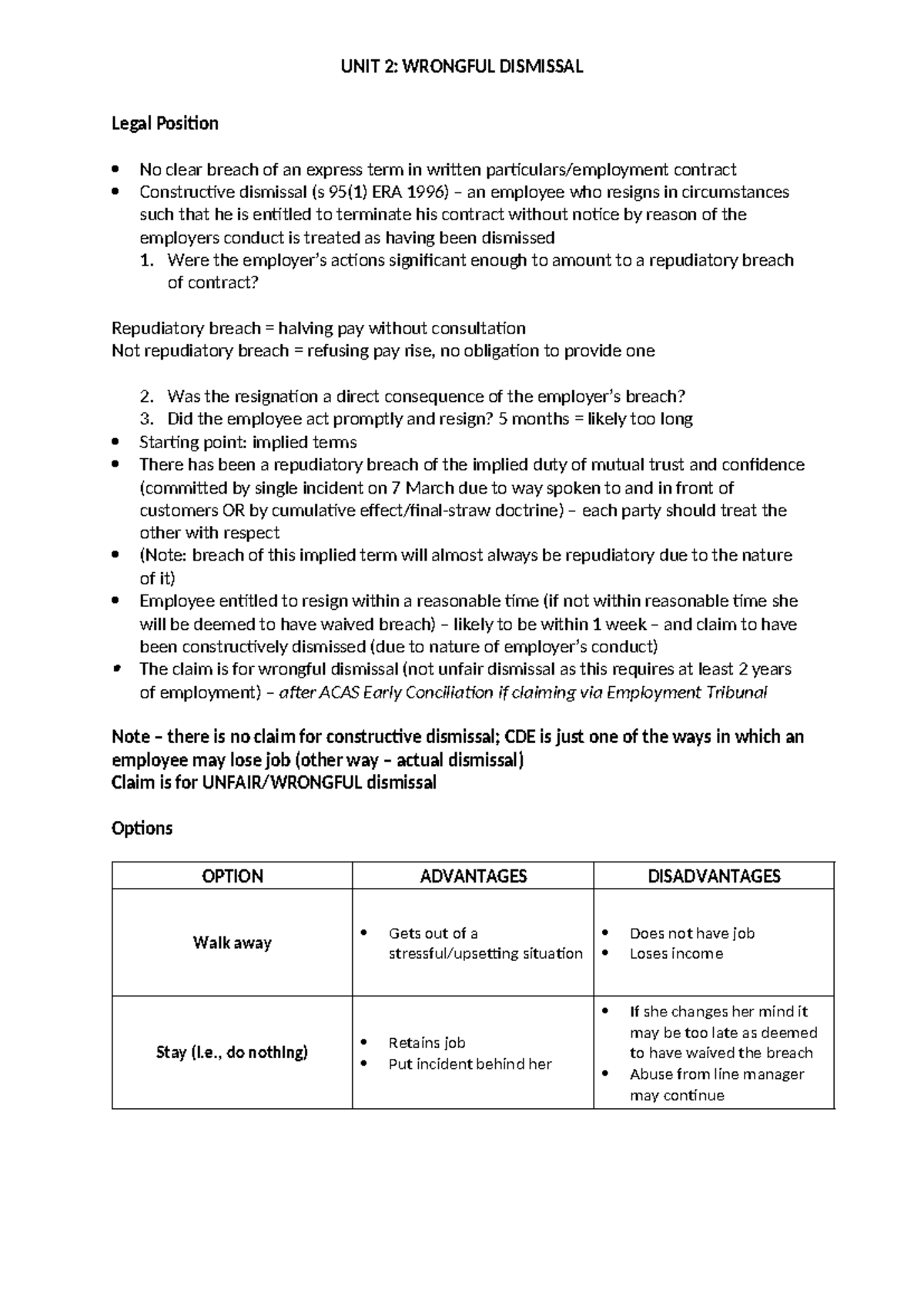 2 Constructive Dismissal and Fixed Term - UNIT 2: WRONGFUL DISMISSAL ...