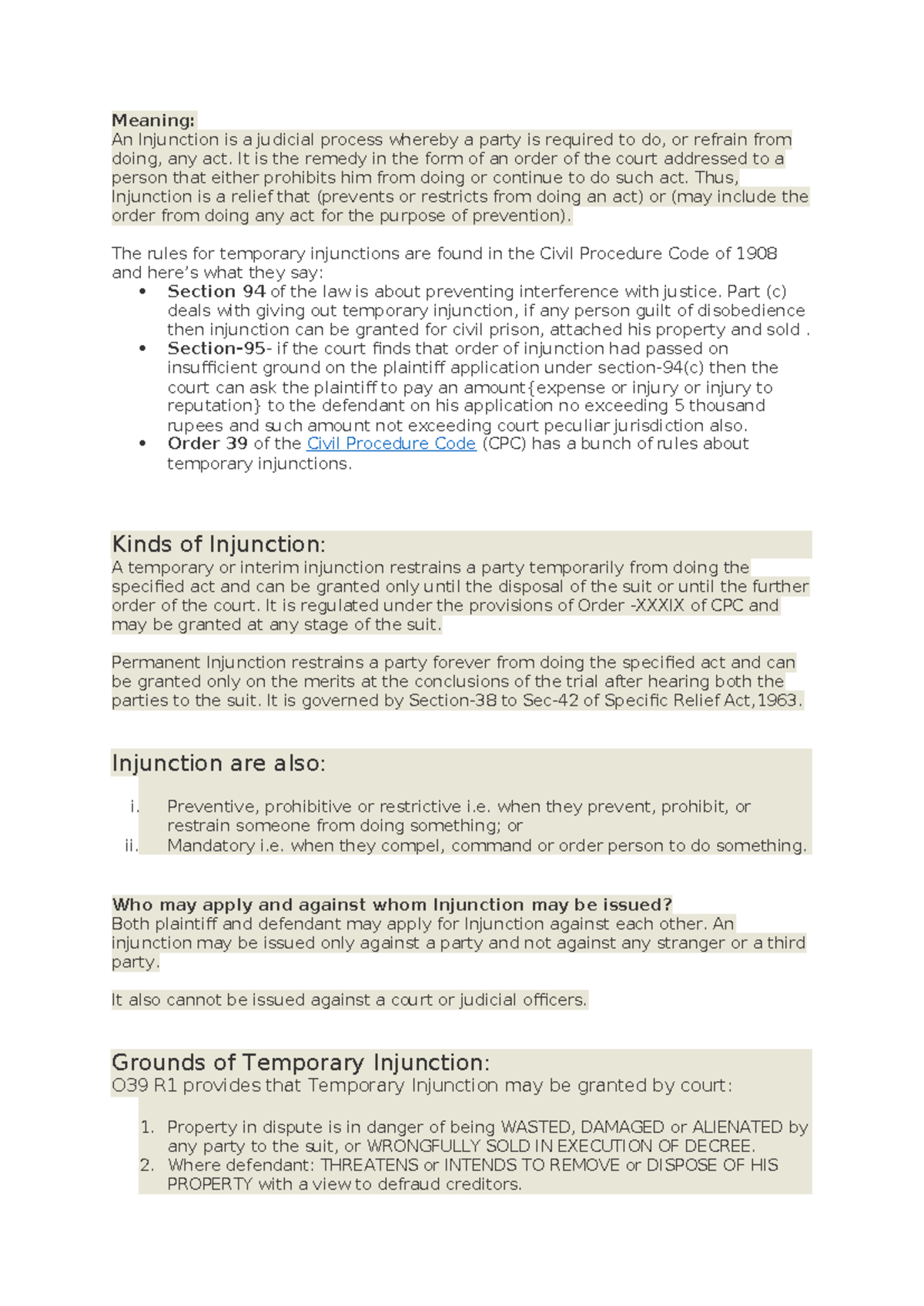 Injunction - It is the remedy in the form of an order of the court ...