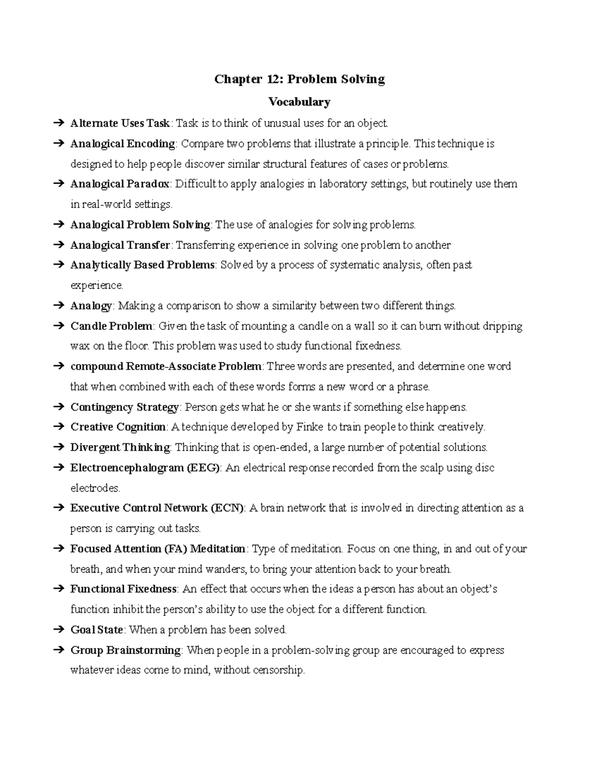 Problem Solving Vocabulary and Techniques - Studocu