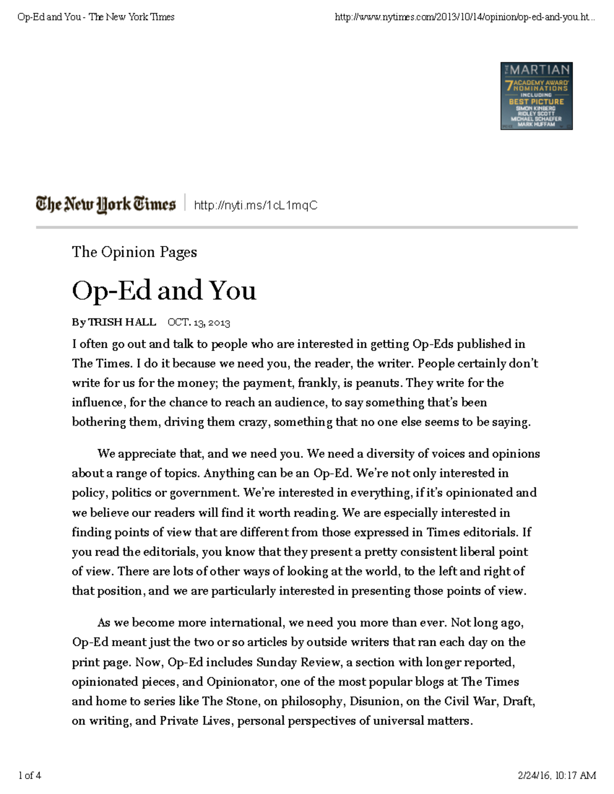 Op-Ed and You - The New York Times - nyti/1cL1mqC The Opinion Pages Op ...