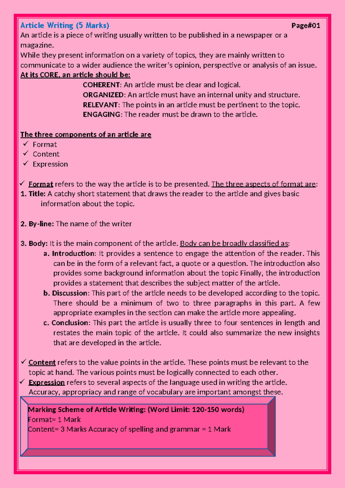 Article Writing - NOTES - Article Writing (5 Marks) Page# An article is ...