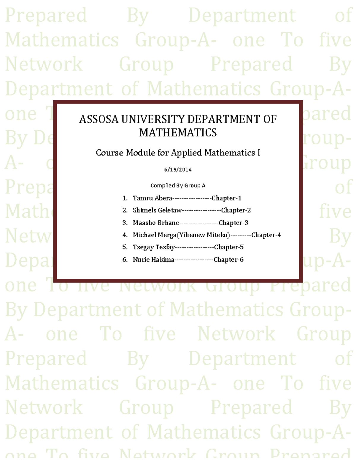 Applied I final Module first year collge natural since departmet ...