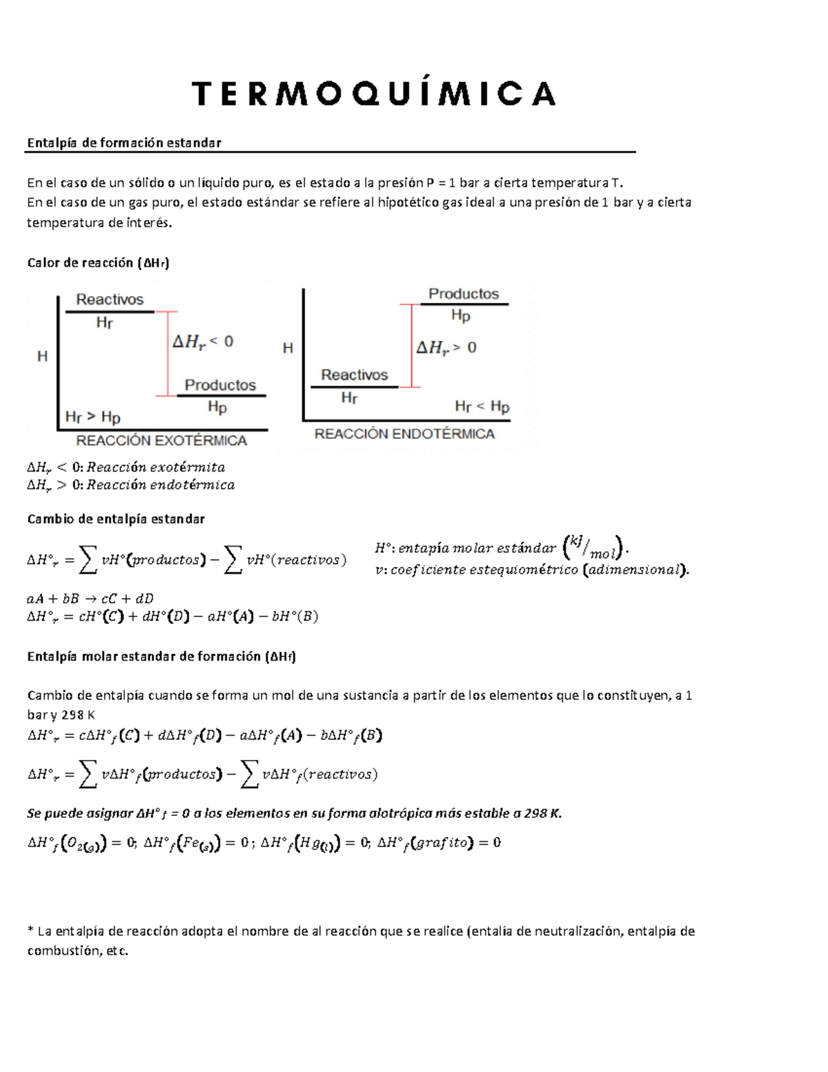 Formulario para termoquímica - Energía, primera ley de la termodinámica ...