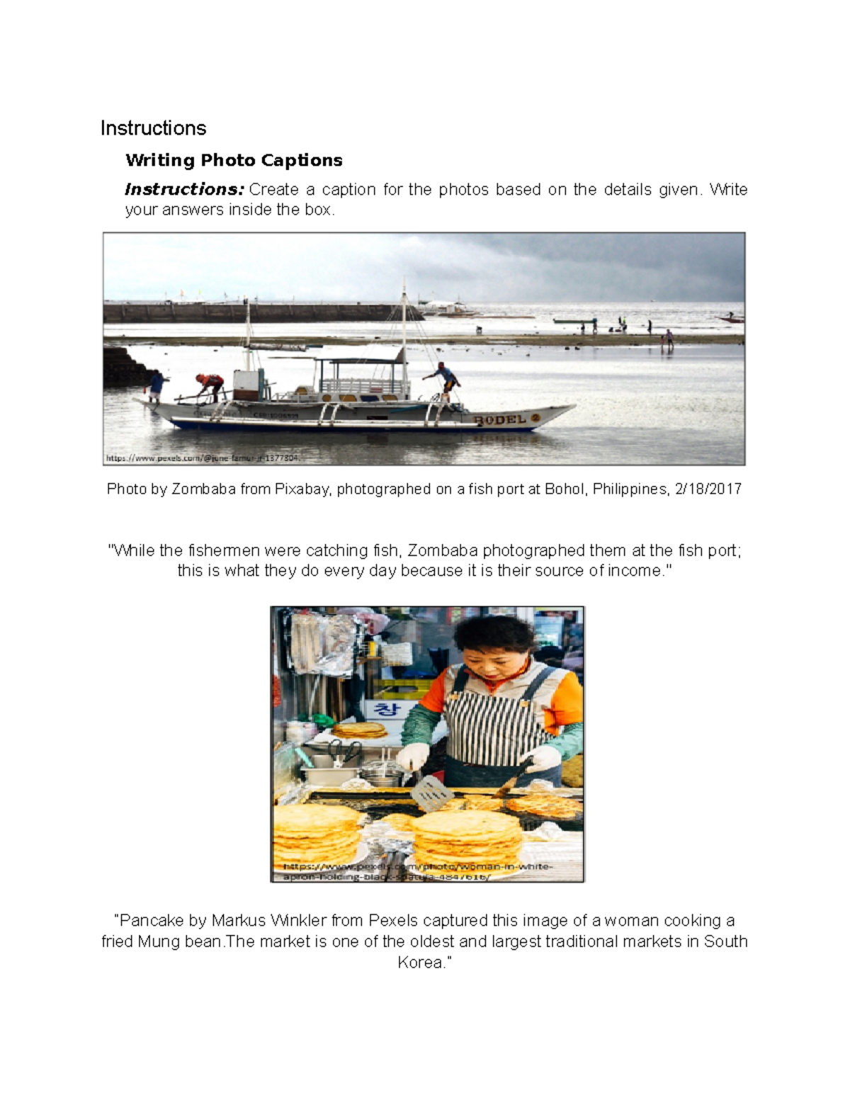 Travel Writing and Photography 7 Seatwork 1 - Instructions Writing ...