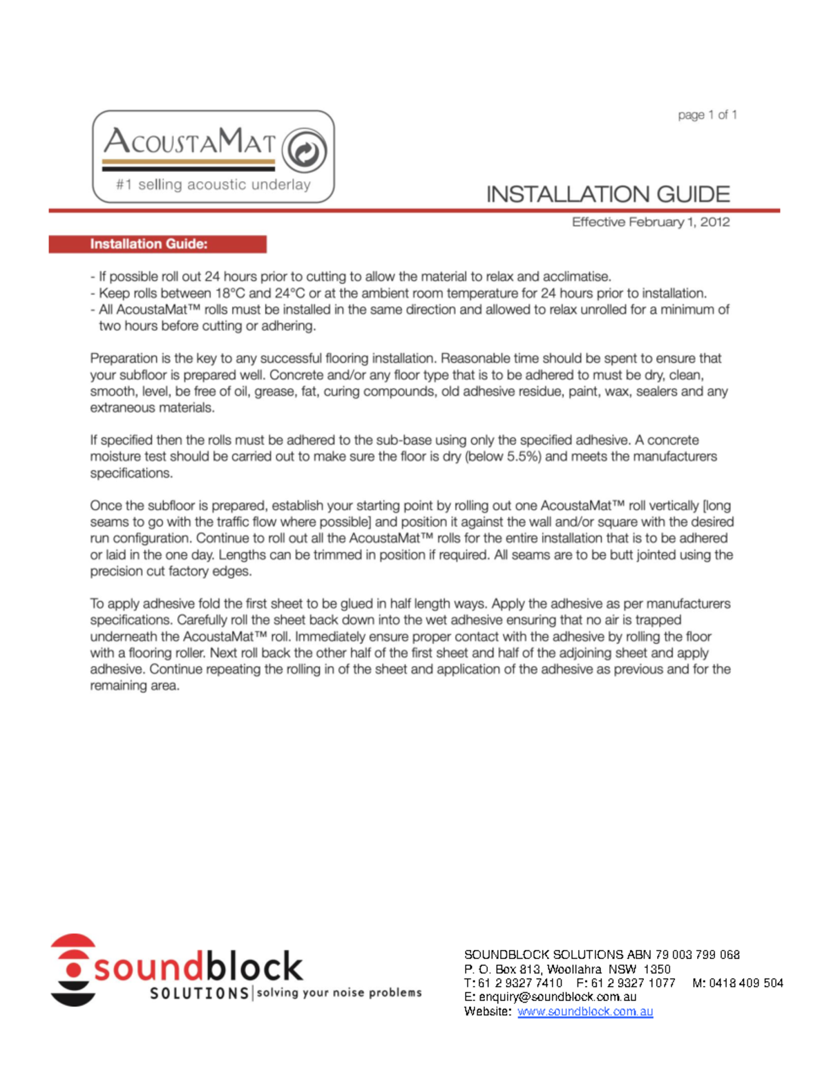 Acoustamat Installation Guide - Arch2140 - SOUNDBLOCK SOLUTIONS ABN 79 ...