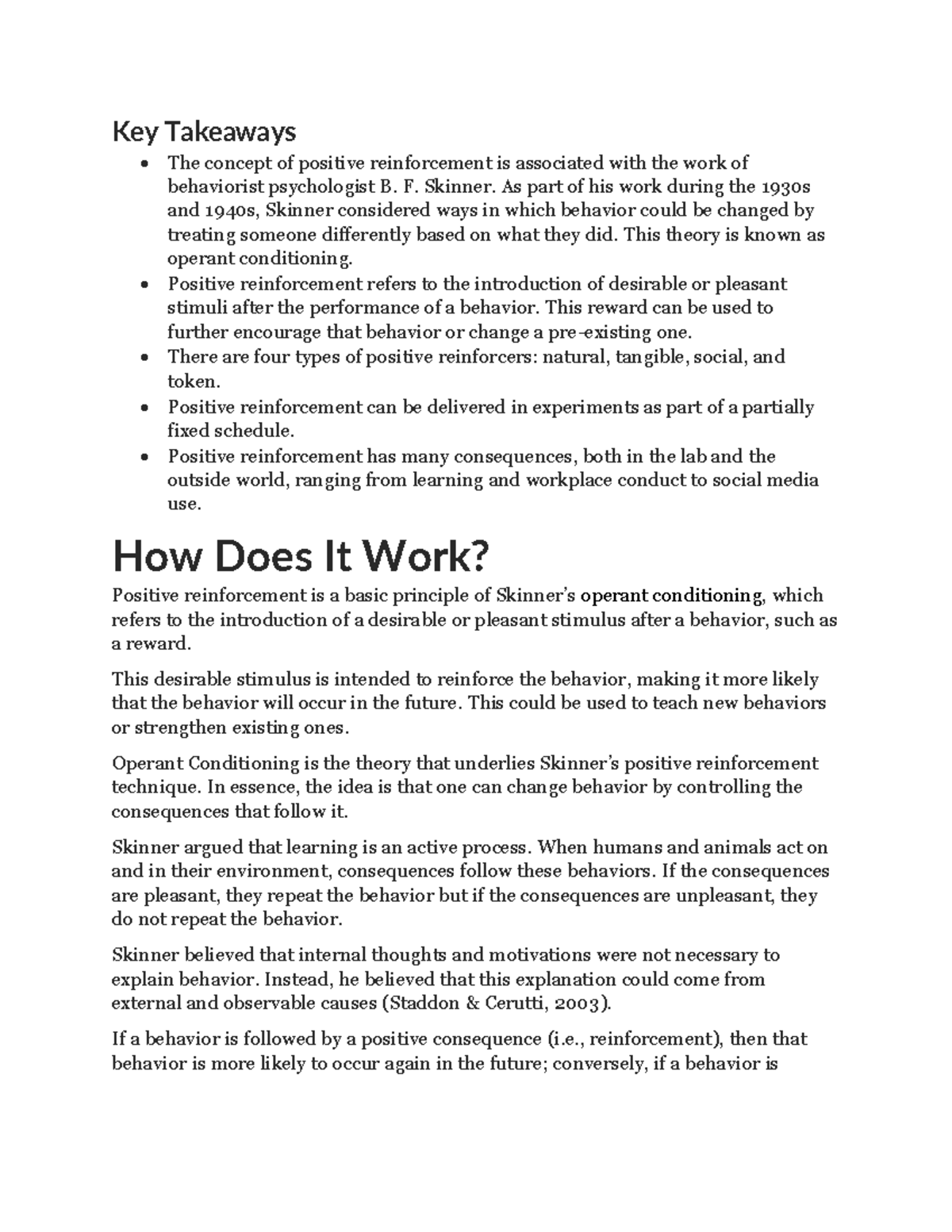 Positive Reinforcement Notes - Key Takeaways The concept of positive ...