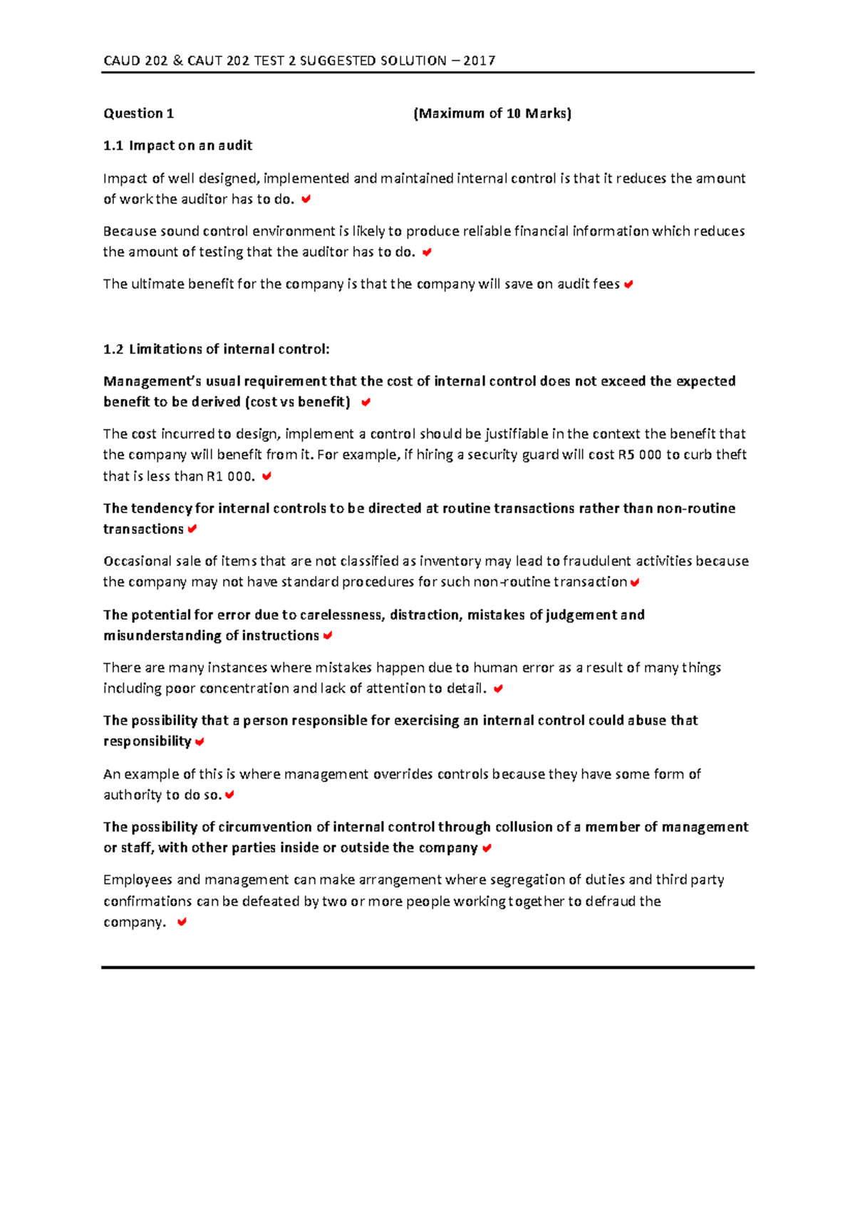 Auditing 2 - Test 2 - Suggested Solution - 2017 ...