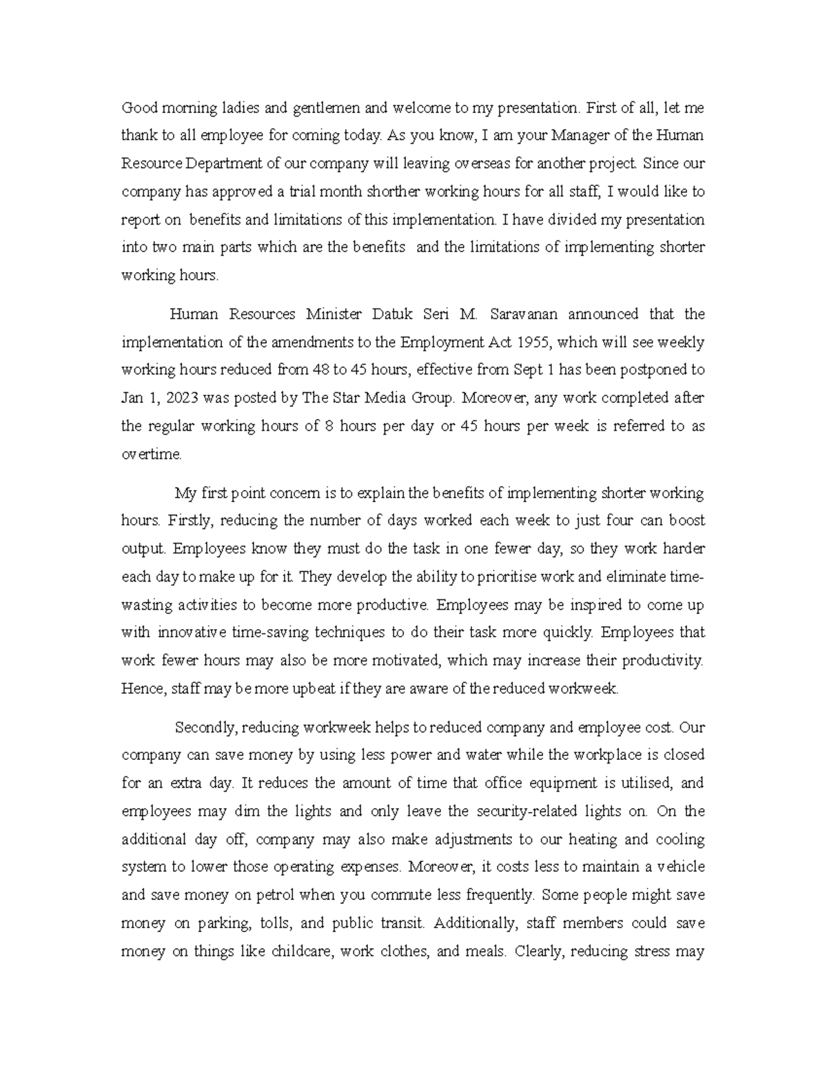 Script - Good morning ladies and gentlemen and welcome to my ...