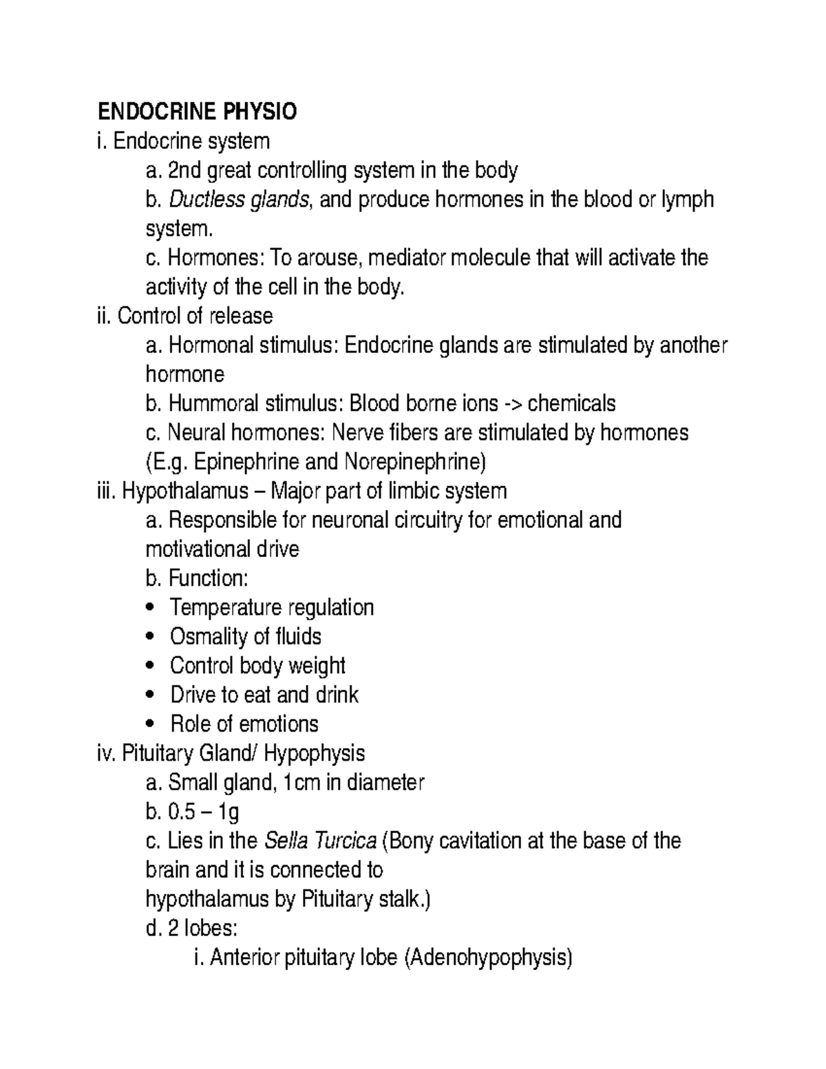 Endocrine Physio - Lecture notes 1 - ENDOCRINE PHYSIO i. Endocrine ...