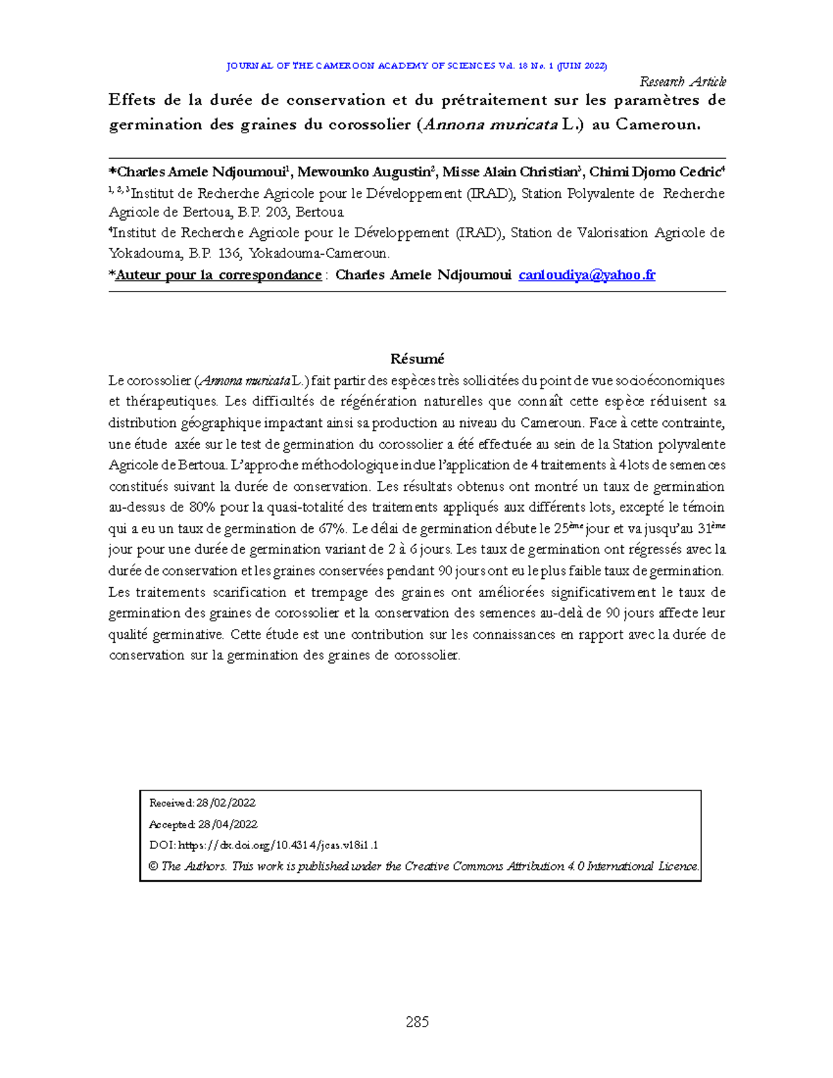 544237151 - Cours - JOURNAL OF THE CAMEROON ACADEMY OF SCIENCES Vol. 18 ...